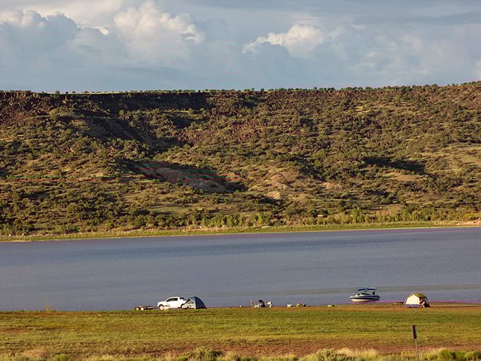 This lake changes colors more often than a chameleon at a disco.