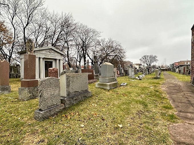 Oak Woods: Nature's embrace meets eternal rest. Autumn leaves paint a colorful tribute to those who've made their final home among the oaks.