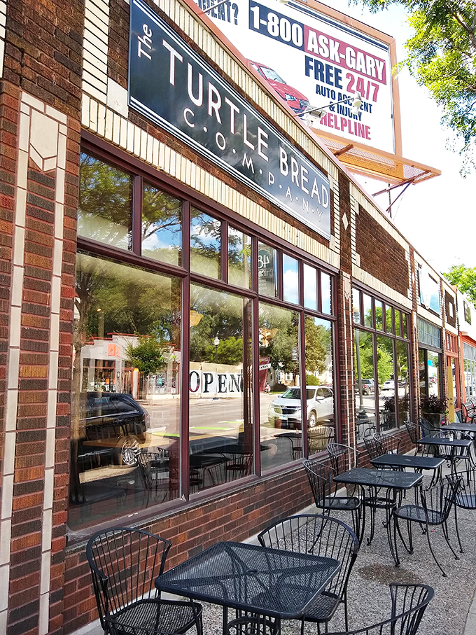 Sunset or sunrise? Either way, Turtle Bread Company's glowing windows promise a carb-loaded adventure awaits inside.