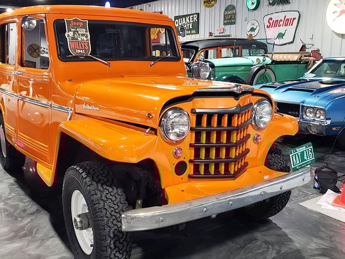 Jeep-ers creepers, what a sight! This sunny orange 1941 Jeep is the granddaddy of off-road adventures, looking ready to conquer both beaches and battlefields.