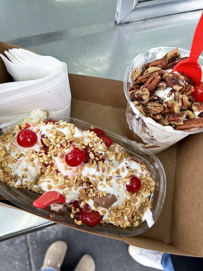 Double trouble never looked so good! A banana split and super sundae join forces to create the ultimate dessert power couple.