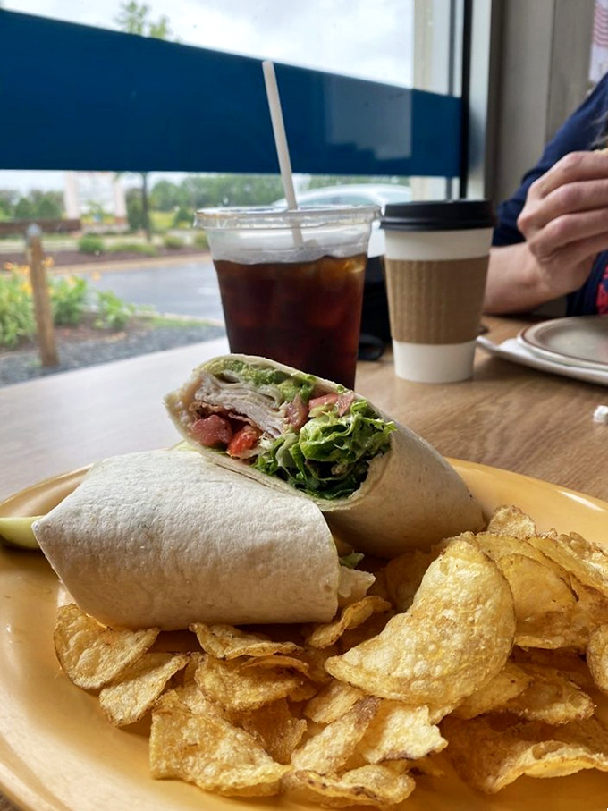 Breakfast of champions, wrapped up and ready to go! This burrito and chips combo is the morning motivation we all need.