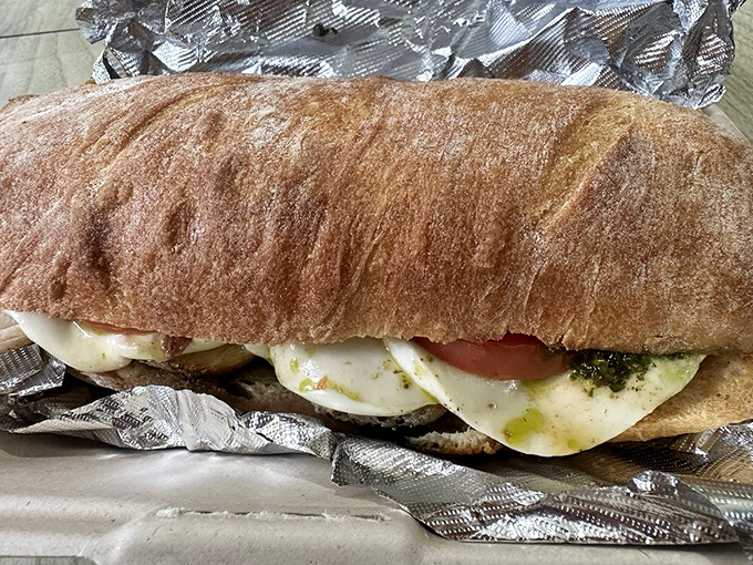 Holy moly, that's one photogenic sandwich! This chicken pesto sub looks ready for its close-up on the cover of "Sandwich Monthly."