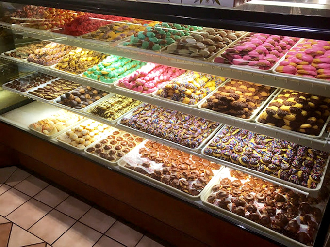 Behold, the Willy Wonka factory of pastries! This display case is where diets come to die and dreams come true.