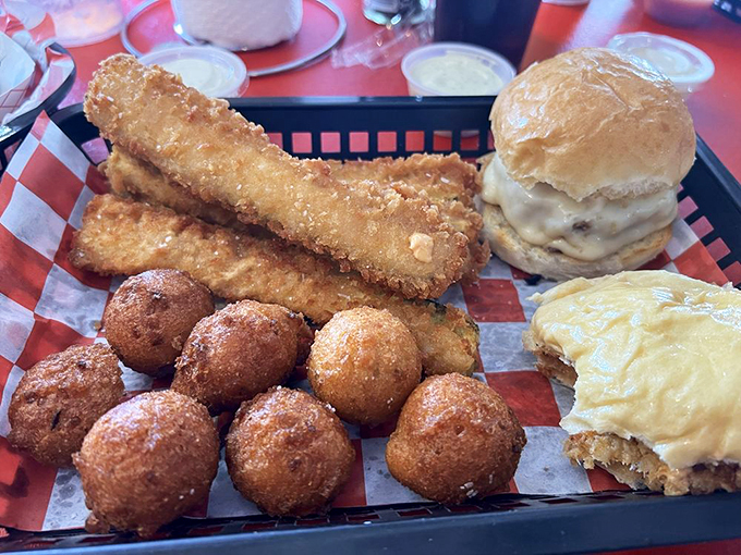 Golden-brown perfection alert! These hush puppies and fried zucchini are the dynamic duo your taste buds never knew they needed.