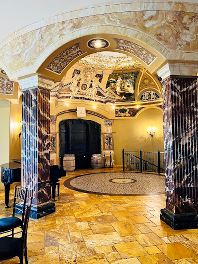 Step into a scene straight out of "The Godfather," minus the horse head. This opulent interior screams "La Dolce Vita."