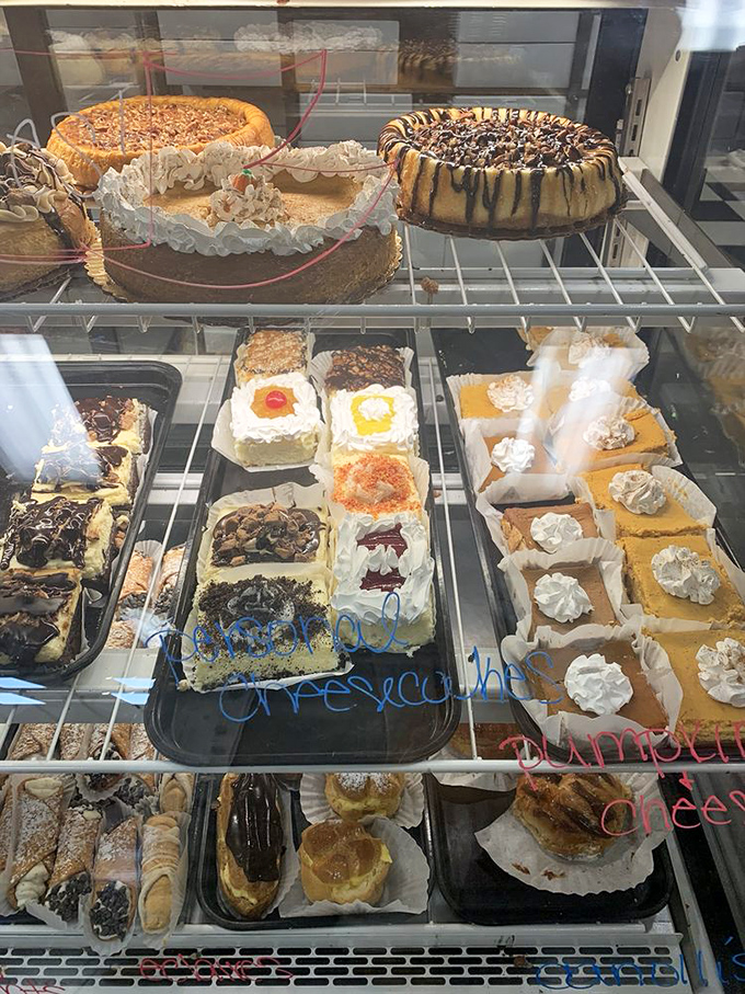 Holy cannoli! This dessert case is like a United Nations of sweets. From tiramisu to cheesecake, it's a delicious lesson in international relations.