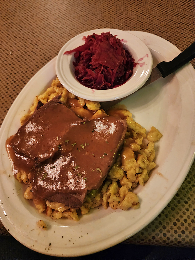 Sauerbraten: Where tender meat meets tangy gravy in a dance of flavors. It's like your taste buds just won the lottery!