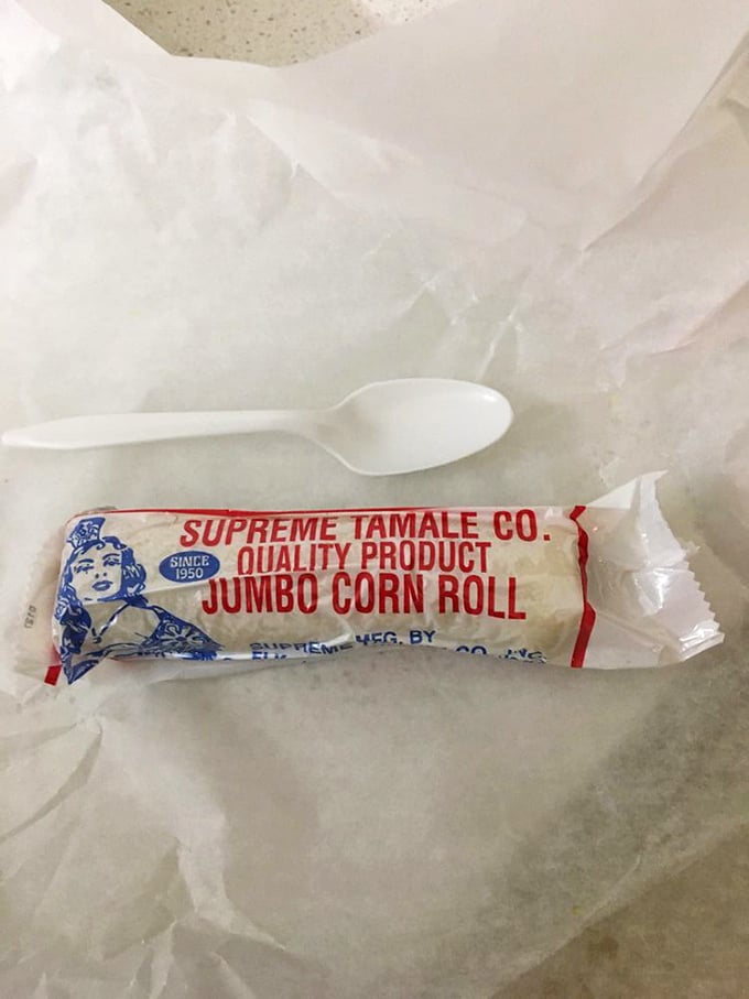 Wrapped like a present, because that's exactly what it is. Supreme Tamale's corn roll is the gift that keeps on giving.