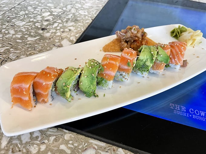 Sushi that's almost too pretty to eat... almost. These vibrant rolls are like edible art, with a side of wasabi-fueled excitement.