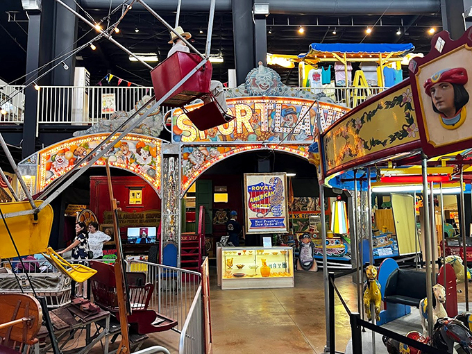 Lights, camera, action! The "Sportland" archway beckons visitors into a world where every day is a county fair.