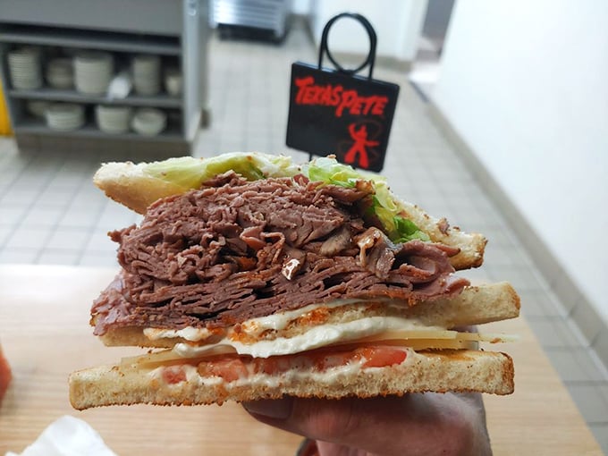 Behold the "Texas Pete" &ndash; a sandwich that laughs in the face of portion control. It's not just a meal; it's a delicious dare.