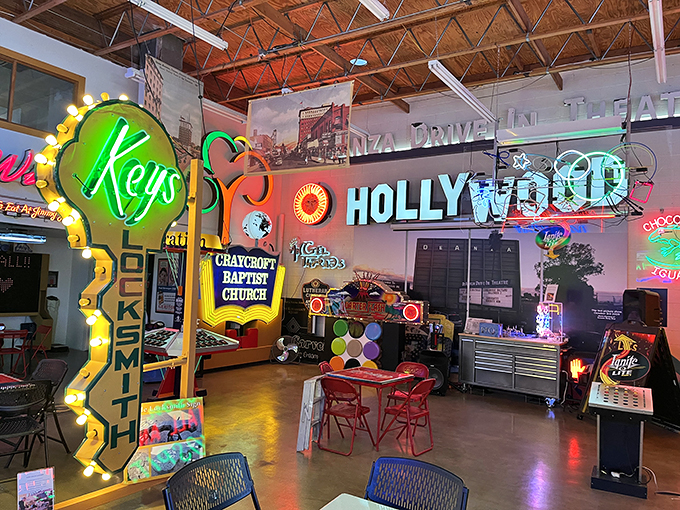 Lights, camera, nostalgia! This corner of the museum is ready for its close-up, with a supporting cast of vintage Americana.