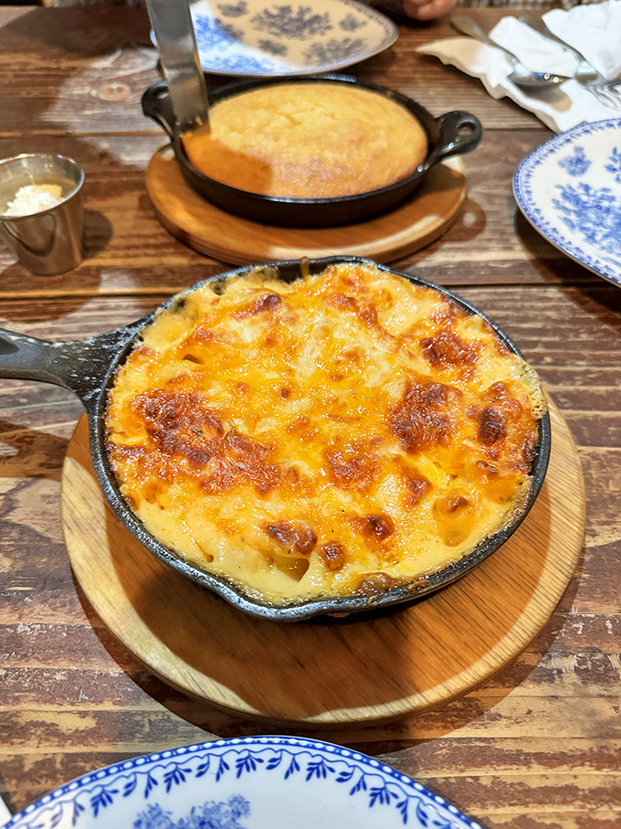 Mac and cheese nirvana! This skillet of gooey goodness could make even the Mona Lisa crack a smile.