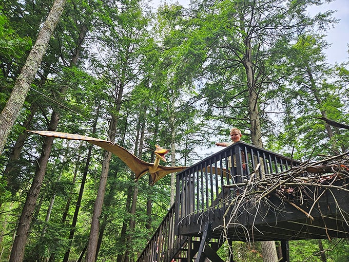 Look out below! This soaring pterodactyl brings new meaning to the phrase 'birds of a feather flock together'.