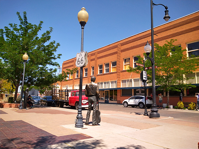 Winslow's main drag: where small-town charm meets rock star fame. It's like Mayberry got a hipster makeover, complete with a side of classic rock.