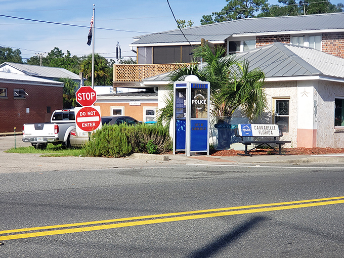 Where the long arm of the law meets the short walk of fame. This pint-sized police post is Carrabelle's claim to quirky fame.