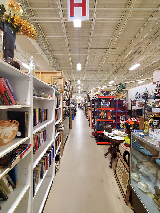 Books to the left, knick-knacks to the right. This aisle is a choose-your-own-adventure of vintage delights. Indiana Jones would get lost in here!