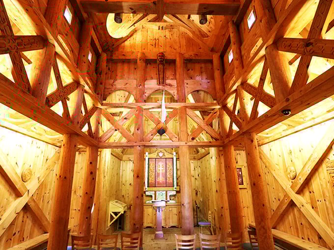 Look up and behold a wooden web of wonder! This ceiling could give Michelangelo's Sistine Chapel a run for its money.