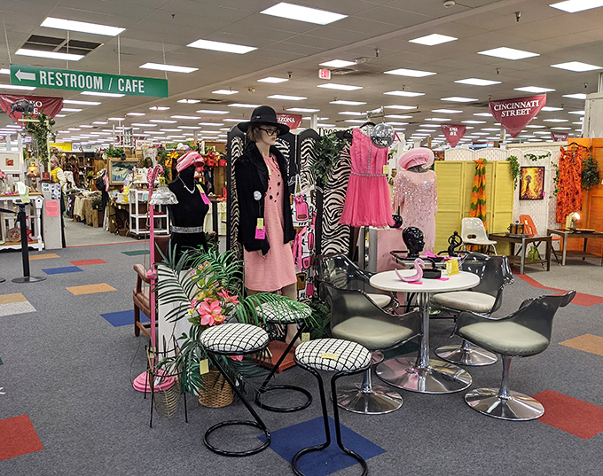 Fashion time warp alert! From Mad Men chic to flower power fabulous, this corner's got enough vintage threads to outfit a decade-hopping sitcom cast.