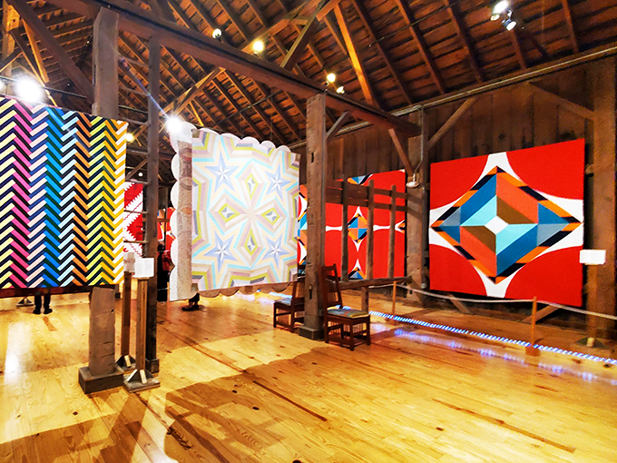 Geometry class meets art gallery. These quilts are giving M.C. Escher a run for his money.