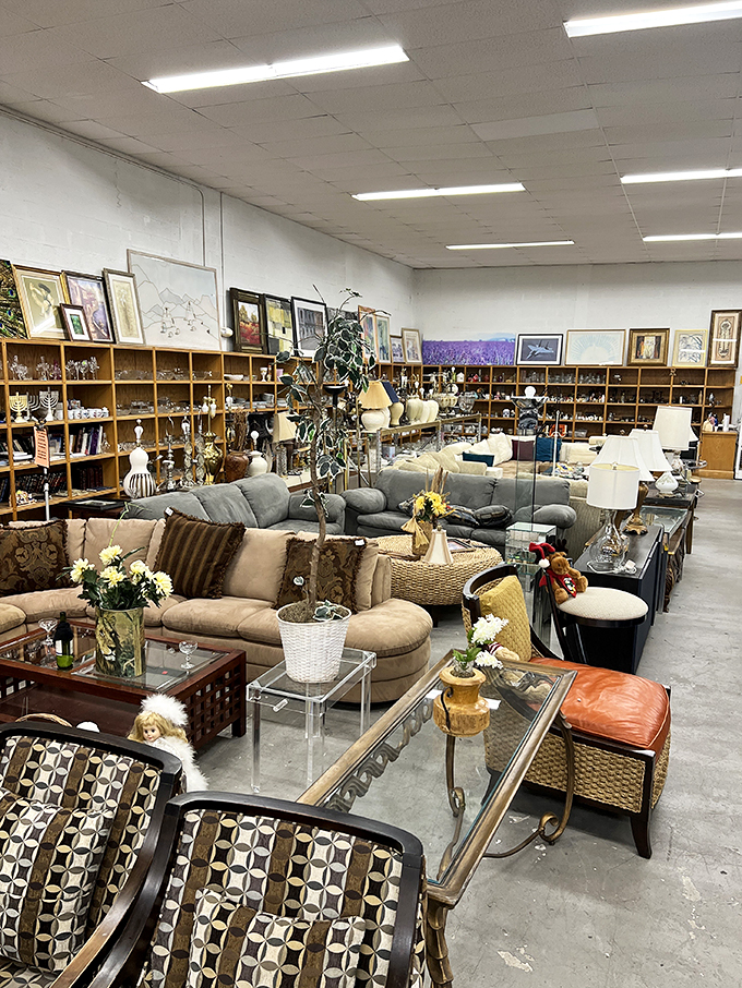 Sofa, so good! This furniture section is like a time machine showroom, where mid-century modern mingles with grandma's floral prints in perfect harmony.
