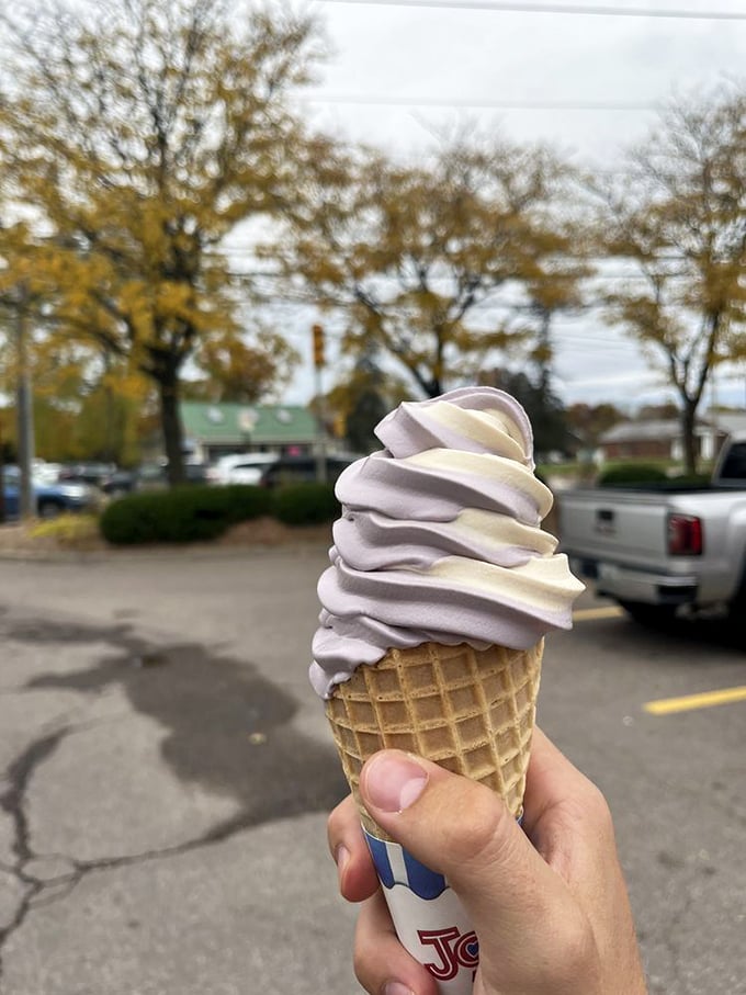 Behold, the Leaning Tower of Creamy! Al's soft serve defies gravity and willpower in equal measure.