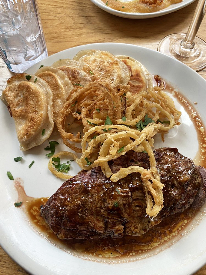Steak and pierogies: a culinary odd couple that works better than pineapple on pizza. It's comfort food elevated to an art form.