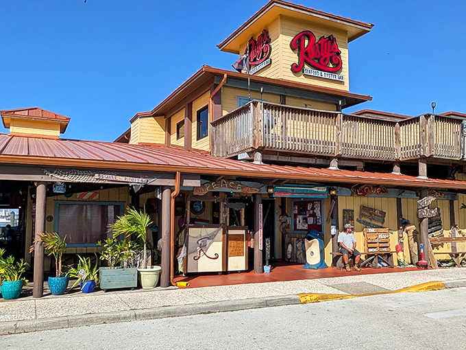 Rusty's: Where rocket scientists refuel. This two-story seafood sanctuary offers views so good, you'll swear the fish wave goodbye.