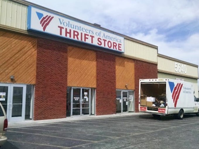 Patriotic penny-pinching at its finest! Volunteers of America Thrift Store stands ready to serve bargain hunters.