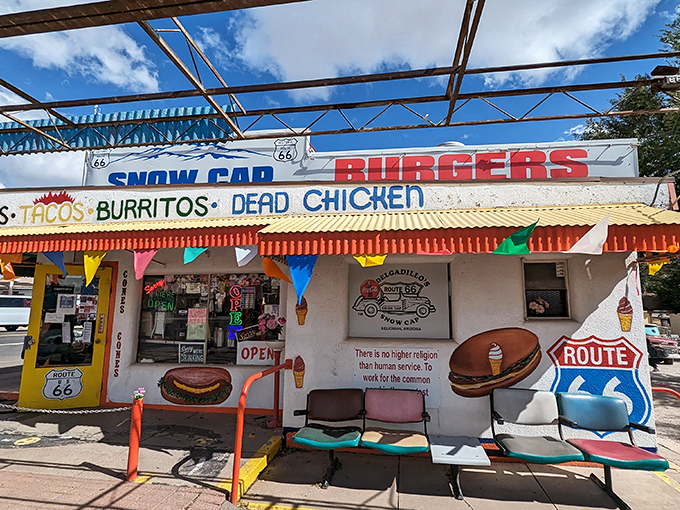 A feast for the eyes and the funny bone. The decor is as colorful as the menu, and twice as entertaining.