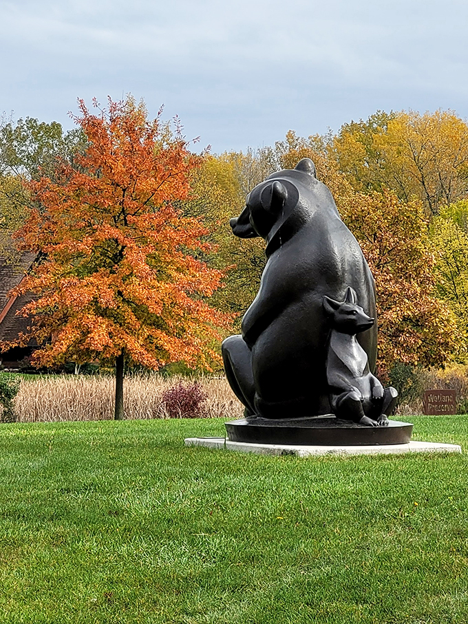 Bear-ly containing our excitement! This sculpture at Marshall M. Fredericks Museum is the ultimate cuddle buddy&mdash;just don't try to pet it.