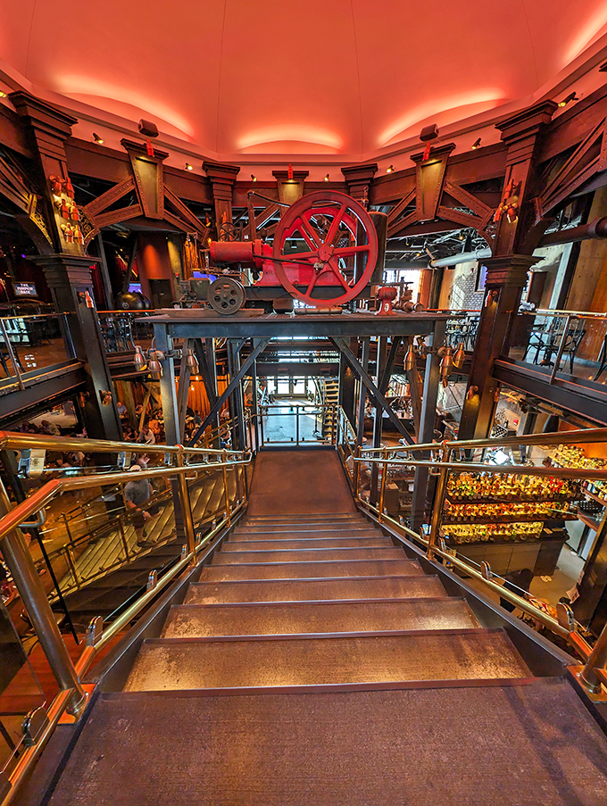 Steampunk speakeasy meets mad scientist's lair. Sip craft cocktails under the glow of vintage light bulbs!