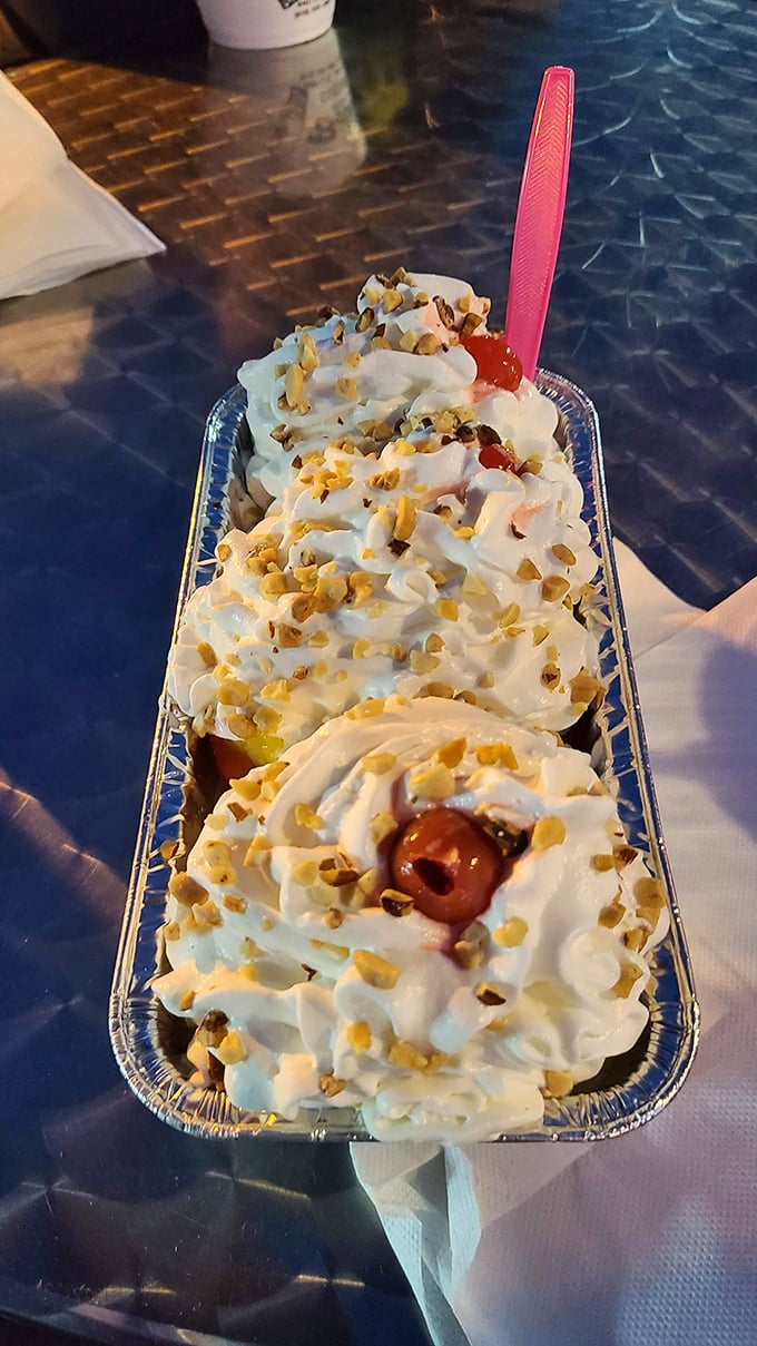 Behold, the banana split of your dreams! It's not just dessert, it's a work of art you can eat.