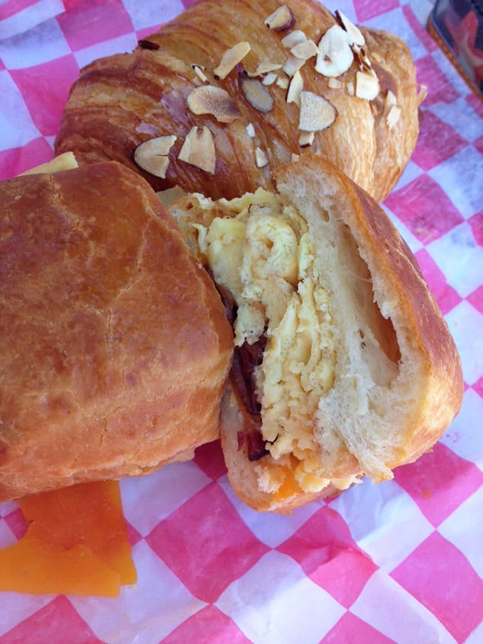 Holy croissant, Batman! This breakfast sandwich is what carb dreams are made of. Flaky, buttery, and stuffed with goodness &ndash; it's a superhero for your taste buds.