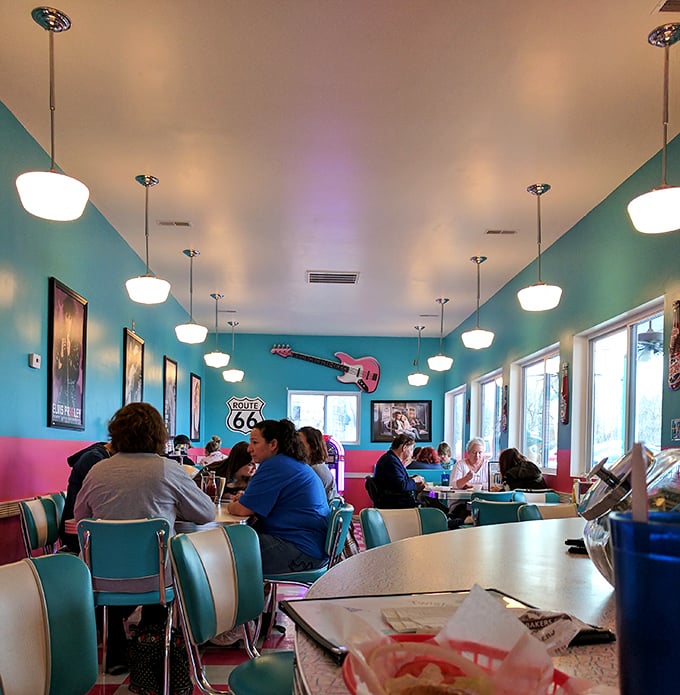 Step into a Technicolor dream at the 50's Twistee Treat Diner. It's like "Happy Days" and "The Jetsons" had a delicious baby.