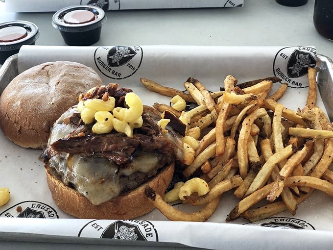 Bacon makes everything better, especially when it's cozying up to mac and cheese on a juicy burger.