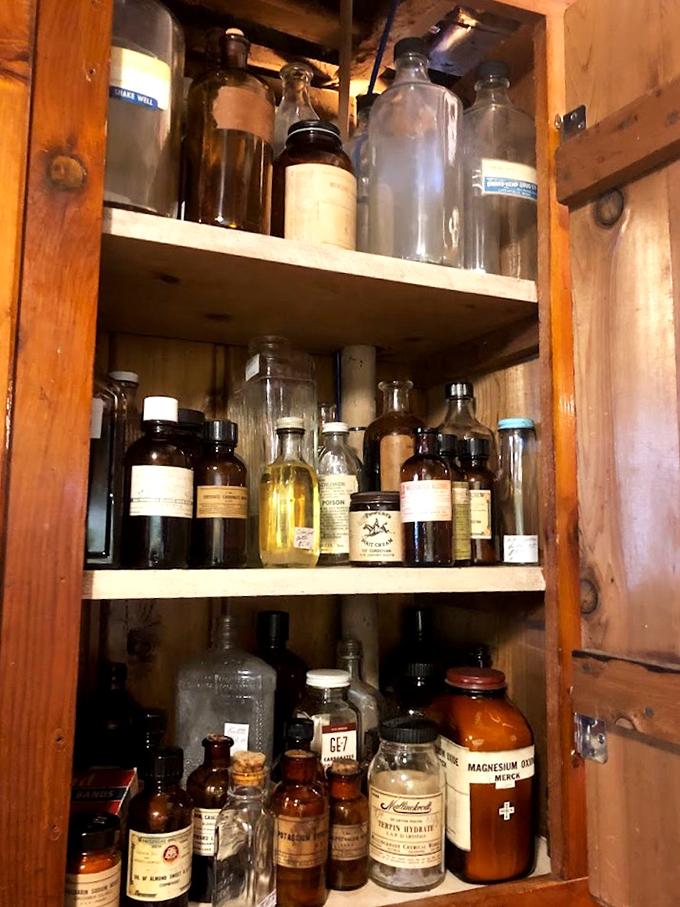 Dr. Nostalgia's prescription cabinet! These antique bottles and vials are a fascinating glimpse into medicine's past - no spoonful of sugar required.