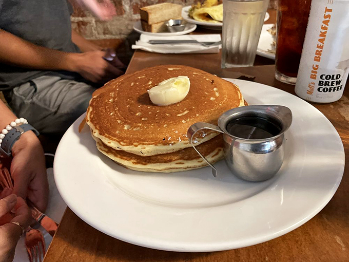Pancake perfection! These fluffy stacks are so good, you might forget syrup exists. But don't &ndash; that's liquid gold right there.