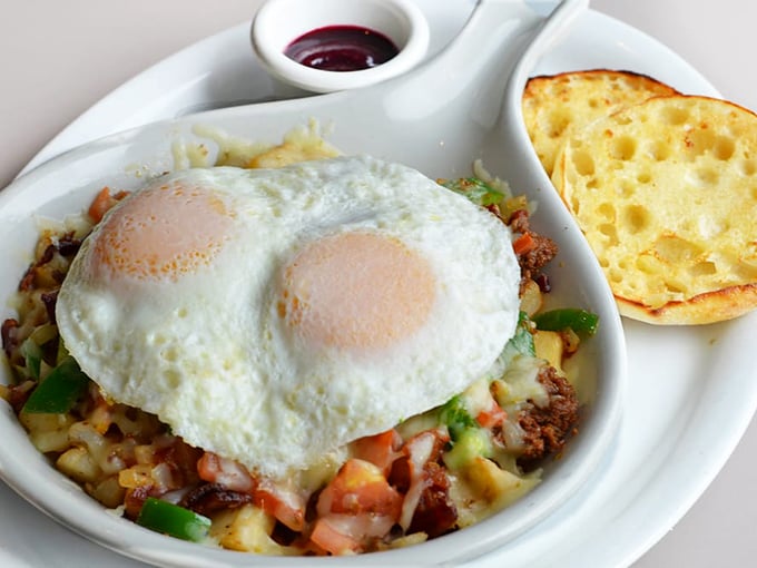 San Antonio meets the Midwest! This skillet is spicier than a telenovela plot twist, guaranteed to wake up even the sleepiest of taste buds.