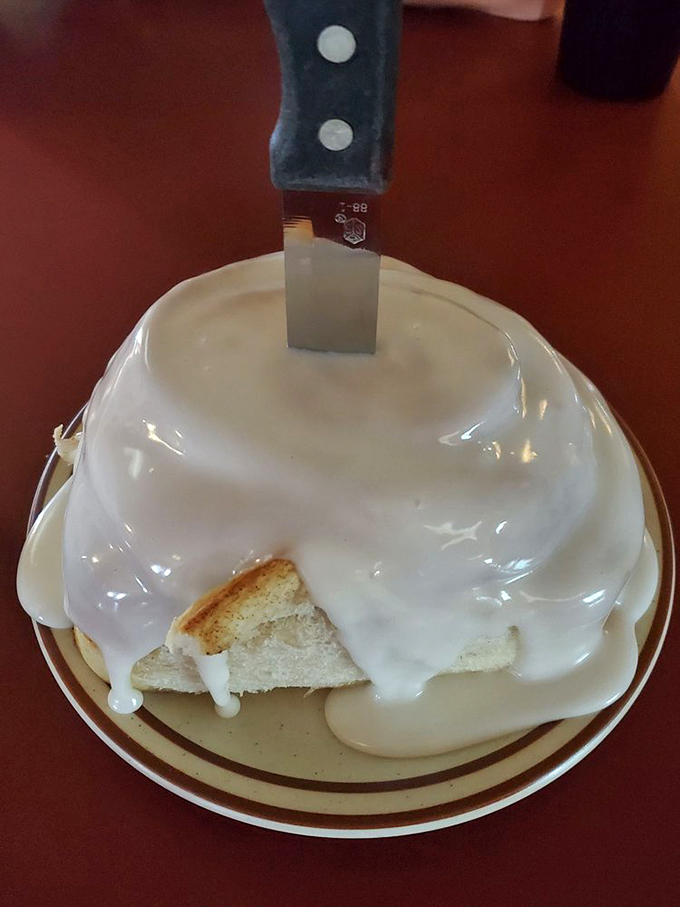 Is that a sweet roll or a pillow? This cinnamon-swirled behemoth could double as a life raft in syrupy seas.