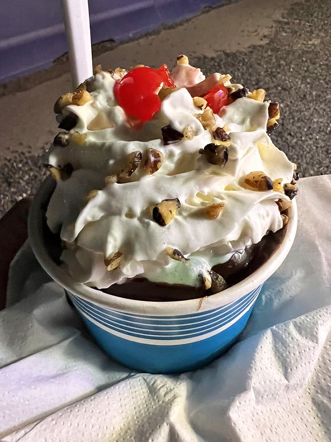 A symphony of sweetness: two scoops of heaven topped with a cherry crescendo. Beethoven wishes he'd composed something this delightful.