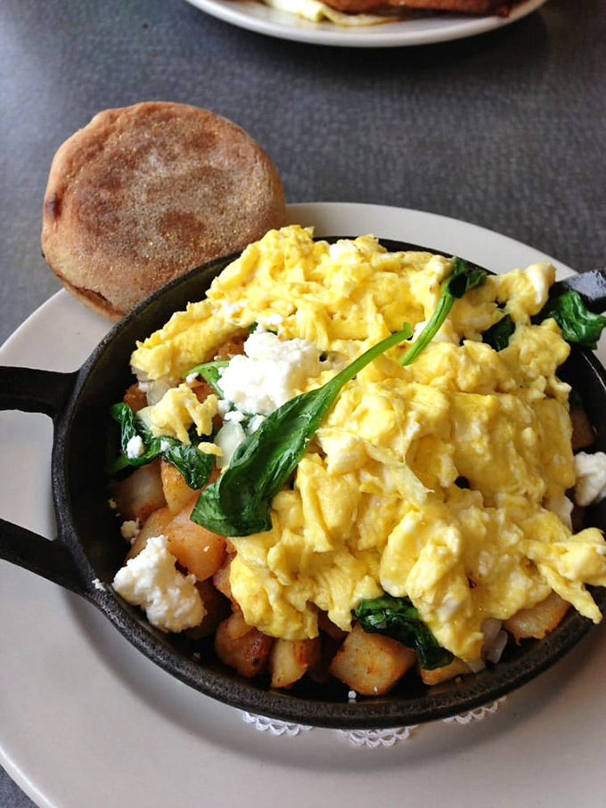 Athens meets Vermont in this skillet sensation. It's a breakfast UN summit where spinach and feta negotiate peace terms with fluffy eggs.