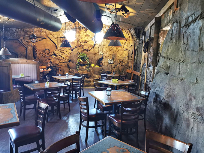 Look up! Those aren't real bats, but they sure add to the ambiance. It's like dining in a Tim Burton fever dream, but tastier.