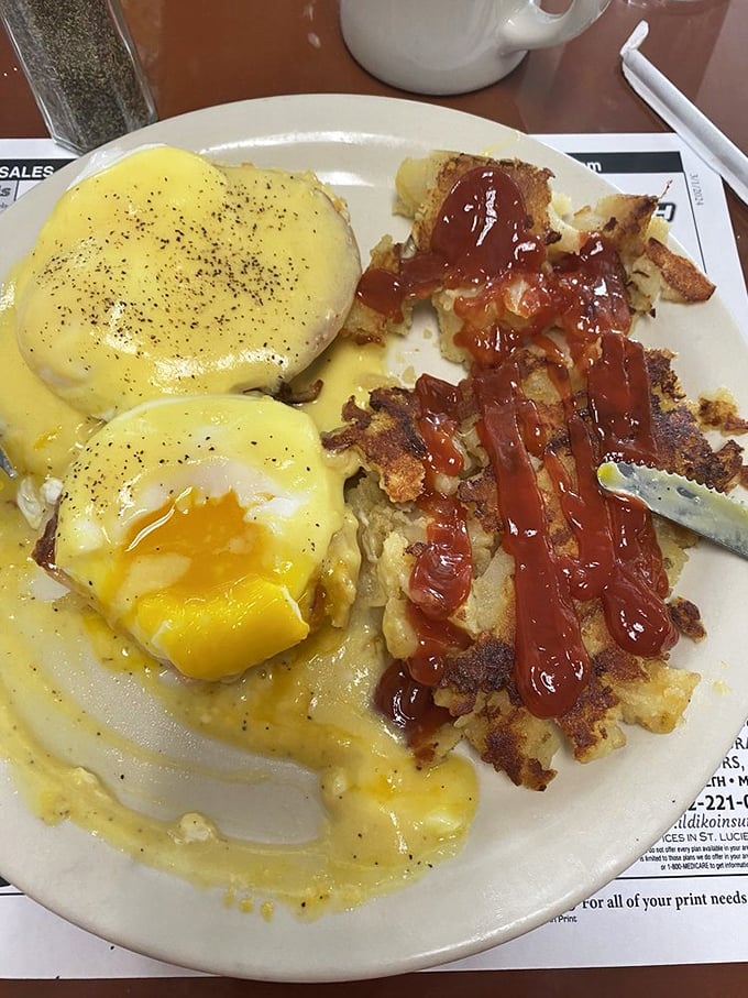 Eggs Benedict: Where hollandaise sauce flows like a yellow brick road, leading straight to breakfast nirvana.