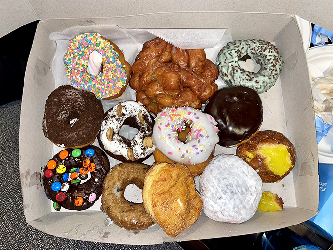 A box of joy, wrapped in cardboard! This assortment is like the Avengers of donuts &ndash; each one a superhero of sweetness.