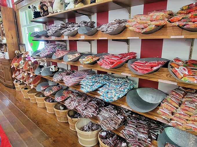 A candy lover's dream come true! This colorful display is like a treasure chest of sweetness, waiting to be explored.