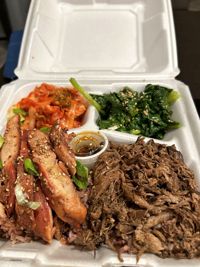 A feast fit for a beach bum king. This combo plate is like a culinary postcard from paradise.