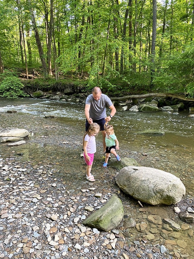Family bonding, Ohio style! Nothing brings people together like a bit of rock-hopping in a picturesque stream. Just watch out for slippery stones!