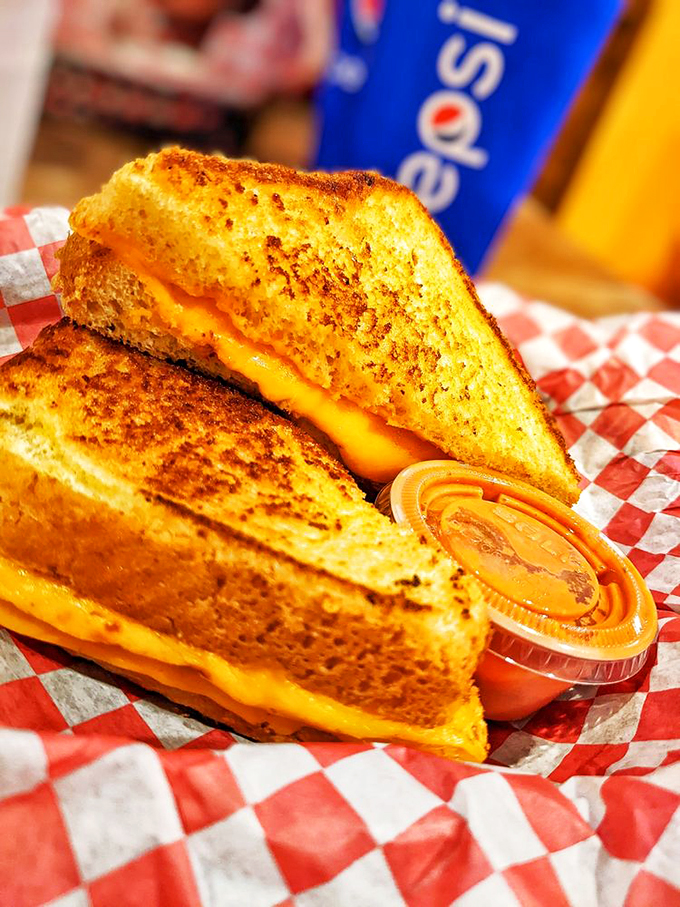Behold, the golden glory of grilled cheese perfection! This sandwich isn't just food; it's a warm, gooey hug for your soul.